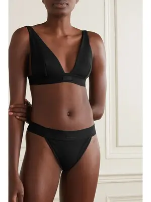 SKIMS Plunge Ribbed Cotton-blend Jersey Bralette - Black