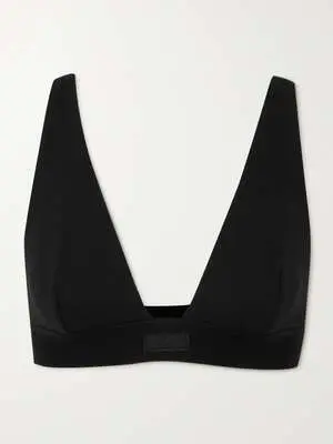 SKIMS Plunge Ribbed Cotton-blend Jersey Bralette - Black