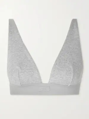SKIMS Plunge Ribbed Cotton-blend Jersey Bralette - Gray