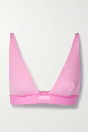 SKIMS Plunge Ribbed Cotton-blend Jersey Bralette Pink