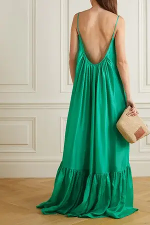 kalita dress green Kalita Brigitte Tiered Silk-Habotai Maxi Dress In Green - 50% Off