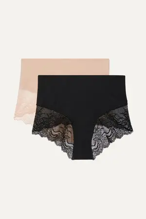 Spanx Undie-tectable Set Of Two Stretch-jersey And Lace Briefs - Black