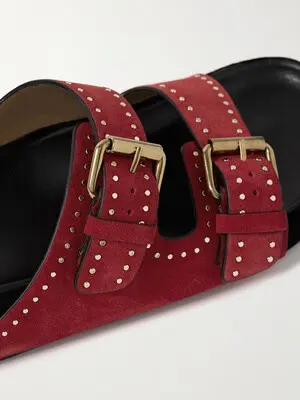 Isabel Marant Lennyo Studded Suede Slides - Red