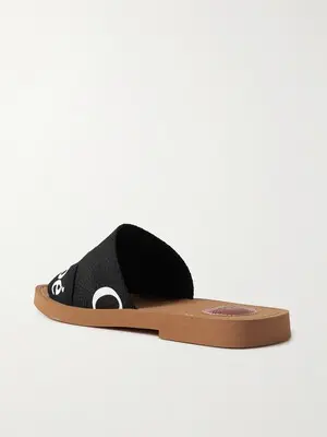 Chloé Woody Logo-print Canvas Slides - Black