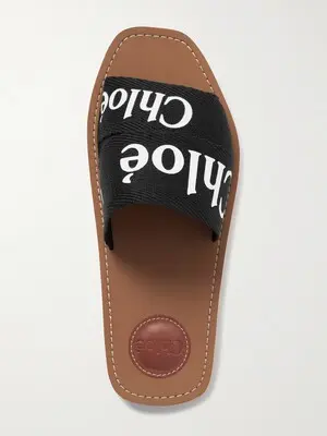 Chloé Woody Logo-print Canvas Slides - Black