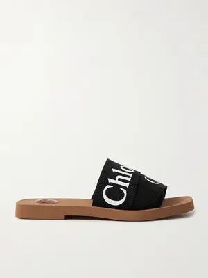 Chloé Woody Logo-print Canvas Slides - Black