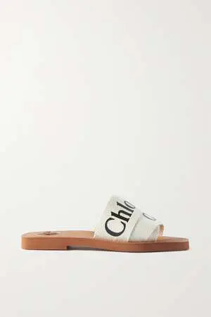 Chloé Woody Logo-print Canvas Slides - White