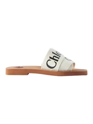 Chloé Woody Logo-print Canvas Slides - White