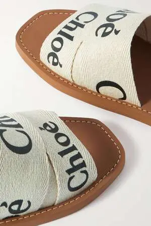 Chloé Woody Logo-print Canvas Slides - White