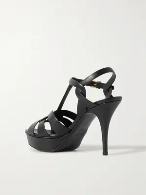 Saint Laurent Tribute Woven Leather Platform Sandals - Black