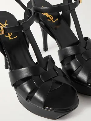 Saint Laurent Tribute Woven Leather Platform Sandals - Black