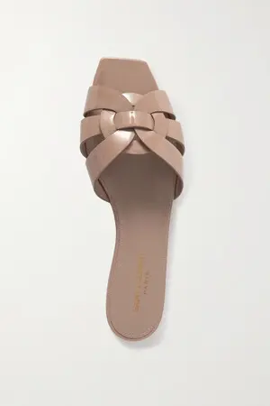 Saint Laurent Tribute Woven Patent-leather Slides - Neutrals
