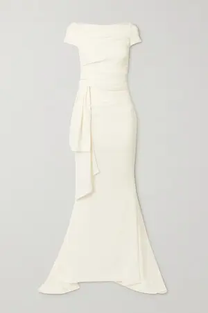 Talbot Runhof Bouvier Gathered Draped Crepe Gown - Ivory