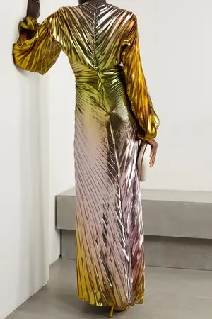 Reem Acra Pleated Silk-Blend Lam Gown In Metallic - 60% Off | Editorialist