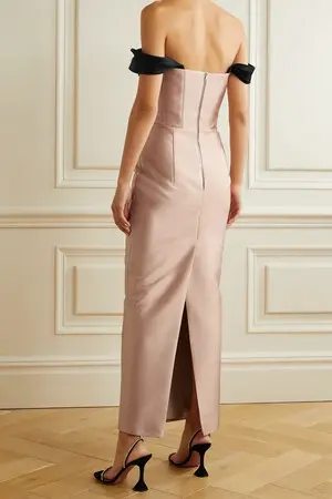 RASARIO Off-the-shoulder Bow-embellished Duchesse-satin Dress