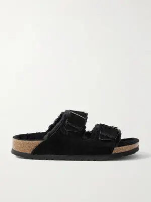 BIRKENSTOCK Arizona Shearling-lined Suede Sandals - Black