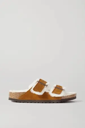 BIRKENSTOCK Arizona Shearling-lined Suede Sandals - Brown