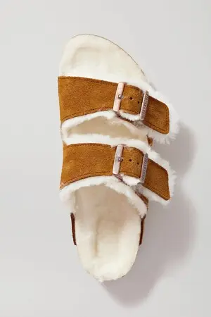 BIRKENSTOCK Arizona Shearling-lined Suede Sandals - Brown