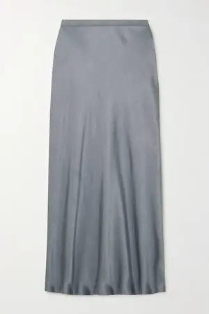 ANINE BING Bar Silk-Satin Midi Skirt Gray