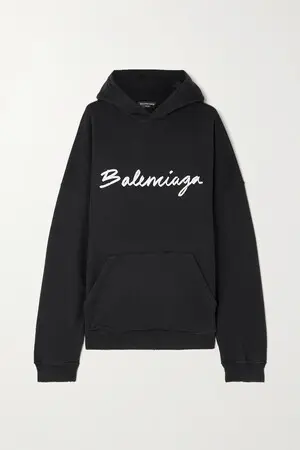 Balenciaga Printed Cotton-jersey Hoodie - Black
