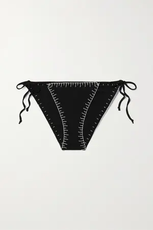 Marysia Sole Embroidered Seersucker Bikini Briefs - Black