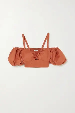 A.L.C. X Petra Flannery Melody Cold-shoulder Cropped Cotton-blend Poplin Top