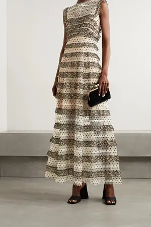 Costarellos Ingrid Leopard-print Chiffon And Polka-dot Flocked Tulle Maxi Dress