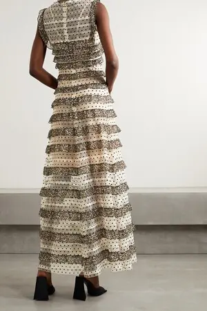 Costarellos Ingrid Leopard-print Chiffon And Polka-dot Flocked Tulle Maxi Dress