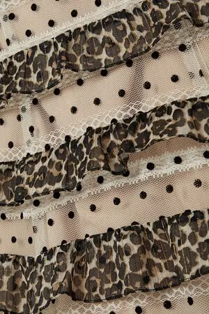 Costarellos Ingrid Leopard-print Chiffon And Polka-dot Flocked Tulle Maxi Dress
