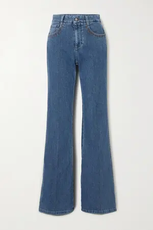Chloé Printed High-Rise Flared Jeans Blue