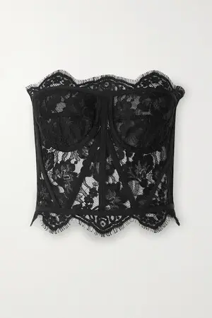 Dolce & Gabbana Grosgrain-trimmed Lace Bustier Top - Black