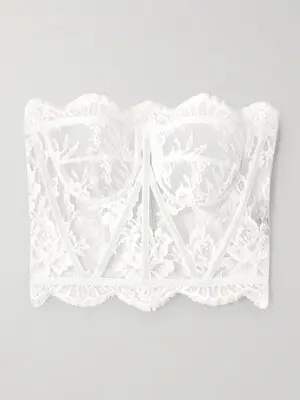 Dolce & Gabbana Grosgrain-trimmed Lace Bustier Top - White