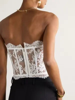 Dolce & Gabbana Grosgrain-trimmed Lace Bustier Top - White