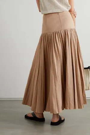 JOSEPH Sven Pleated Linen-blend Maxi Skirt