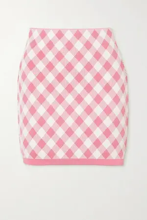 Balmain Gingham Jacquard-knit Mini Skirt