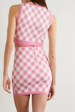 Balmain Gingham Jacquard-knit Mini Skirt
