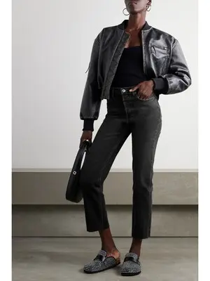 RE/DONE 70s Stove Pipe Cropped Distressed High-rise Straight-leg Jeans - Black