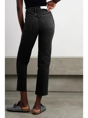 RE/DONE 70s Stove Pipe Cropped Distressed High-rise Straight-leg Jeans - Black