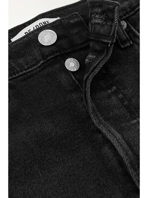 RE/DONE 70s Stove Pipe Cropped Distressed High-rise Straight-leg Jeans - Black