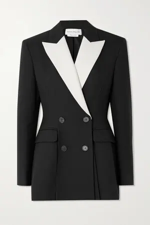 Alexander McQueen Double-breasted Two-tone Grain De Poudre Wool-blend Blazer