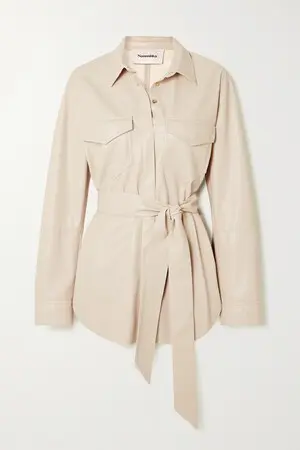 Nanushka Artha Belted Vegan Leather Shirt