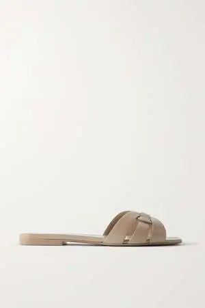 Saint Laurent SAINT LAURENT Tribute Leather Slides Beige