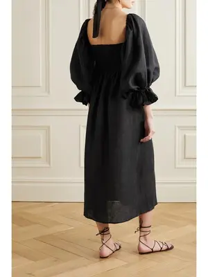 Sleeper Net Sustain Atlanta Off-the-shoulder Shirred Linen Midi Dress - Black