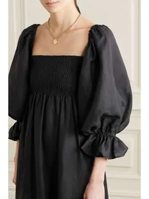 Sleeper Net Sustain Atlanta Off-the-shoulder Shirred Linen Midi Dress - Black