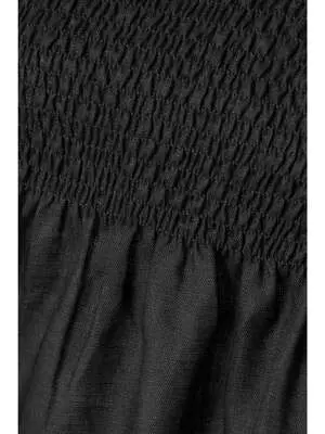 Sleeper Net Sustain Atlanta Off-the-shoulder Shirred Linen Midi Dress - Black