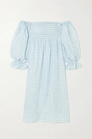 Sleeper Net Sustain Atlanta Off-the-shoulder Shirred Linen Midi Dress