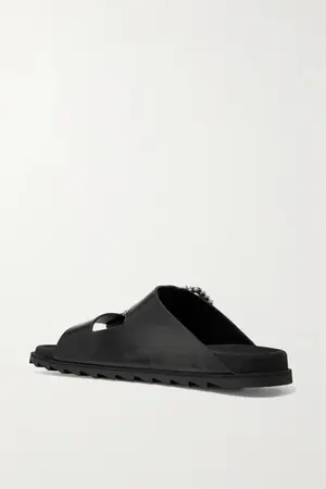 ROGER VIVIER Slidy Viv Crystal-embellished Leather Slides - Black