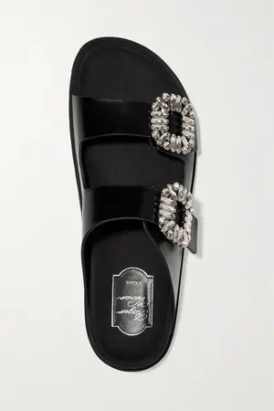 ROGER VIVIER Slidy Viv Crystal-embellished Leather Slides - Black