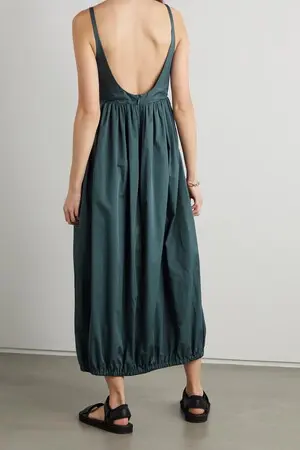 Tibi Open-back Gathered Cotton-poplin Midi Dress