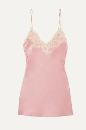 La Perla Maison Embroidered Lace-trimmed Silk-blend Satin Chemise